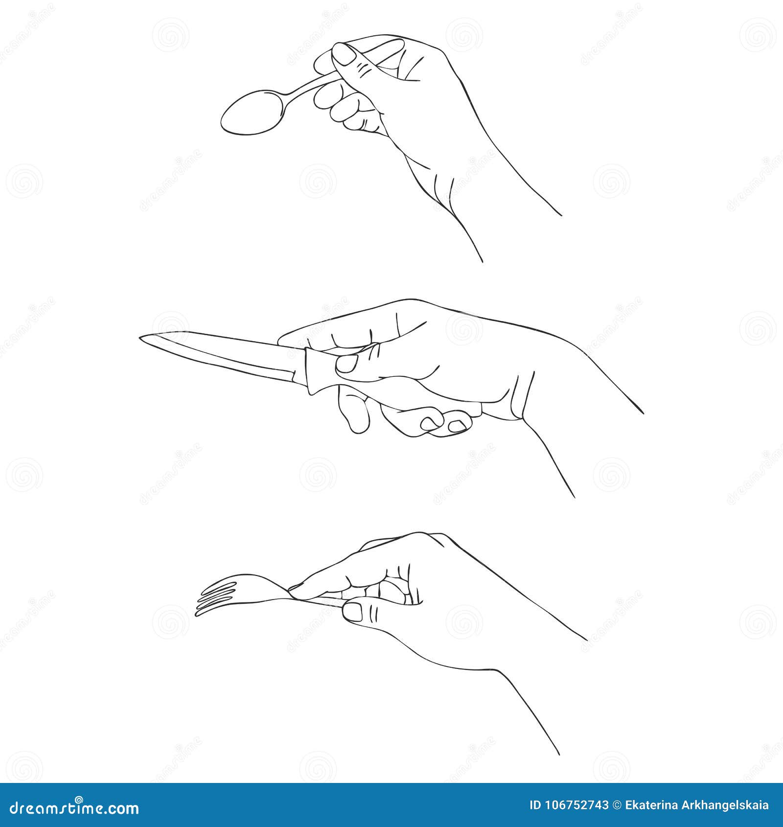 Hands with Tea Spoon, Knife and Fork Stock Vector - Illustration of ...