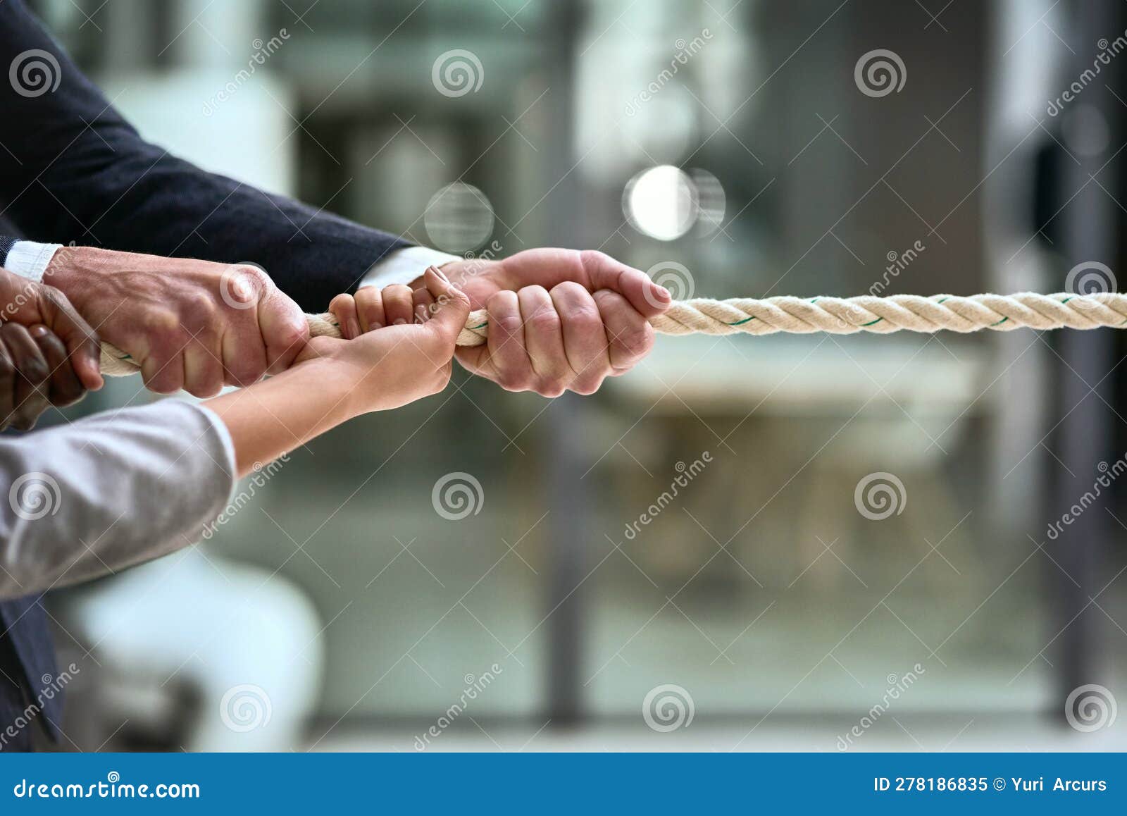 Hands, Teamwork and Rope with Business People Pulling during a Game of ...