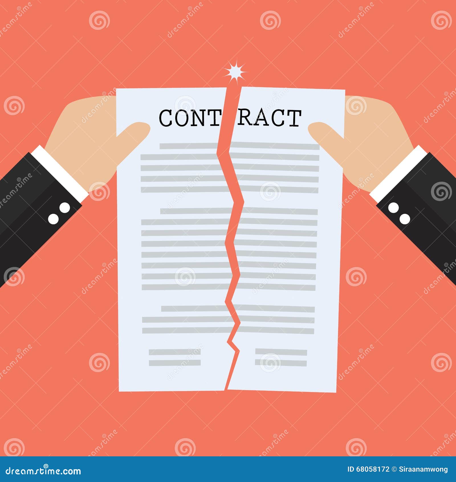 Hands Tearing Apart Contract Document Paper Stock Vector - Illustration ...