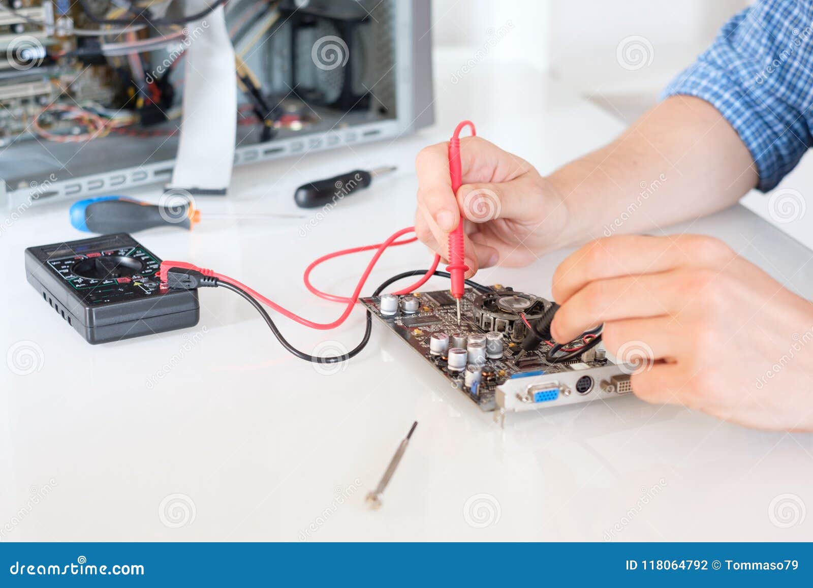 Technician Hands Repairing a Computer Using Different Tools Stock Photo ...
