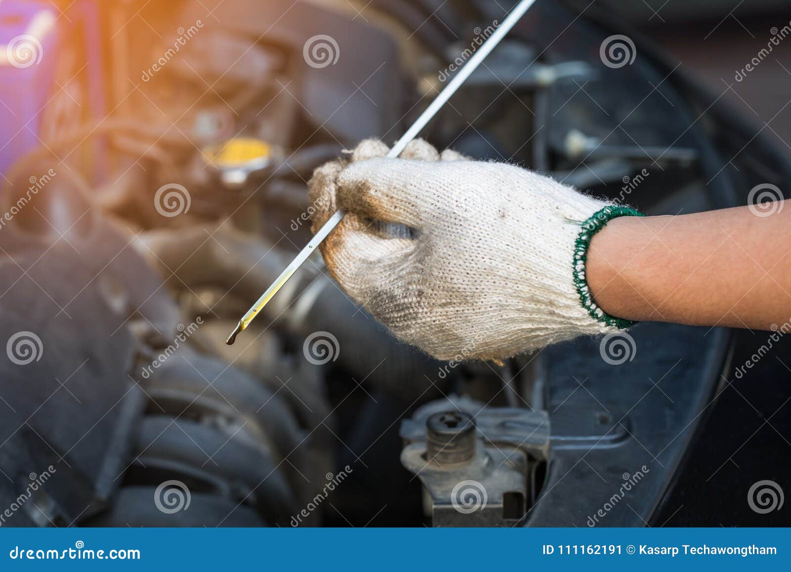 Hands of Technicians Check Car Engine Oil , Selective Focus Stock Image ...