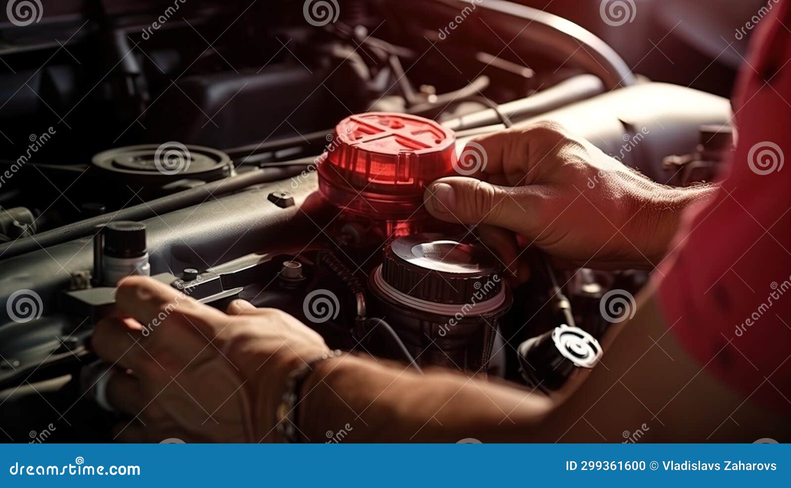 Hands of a Technique Carefully Checking and Regulating the Car Cooling ...