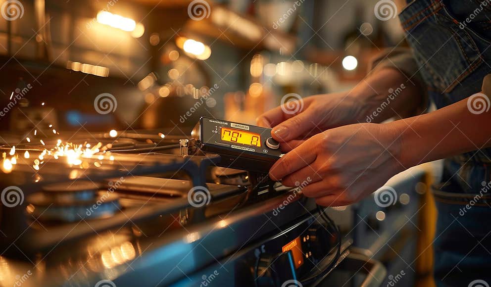 Hands Testing Electronic Components with a Multimeter in a Workshop ...
