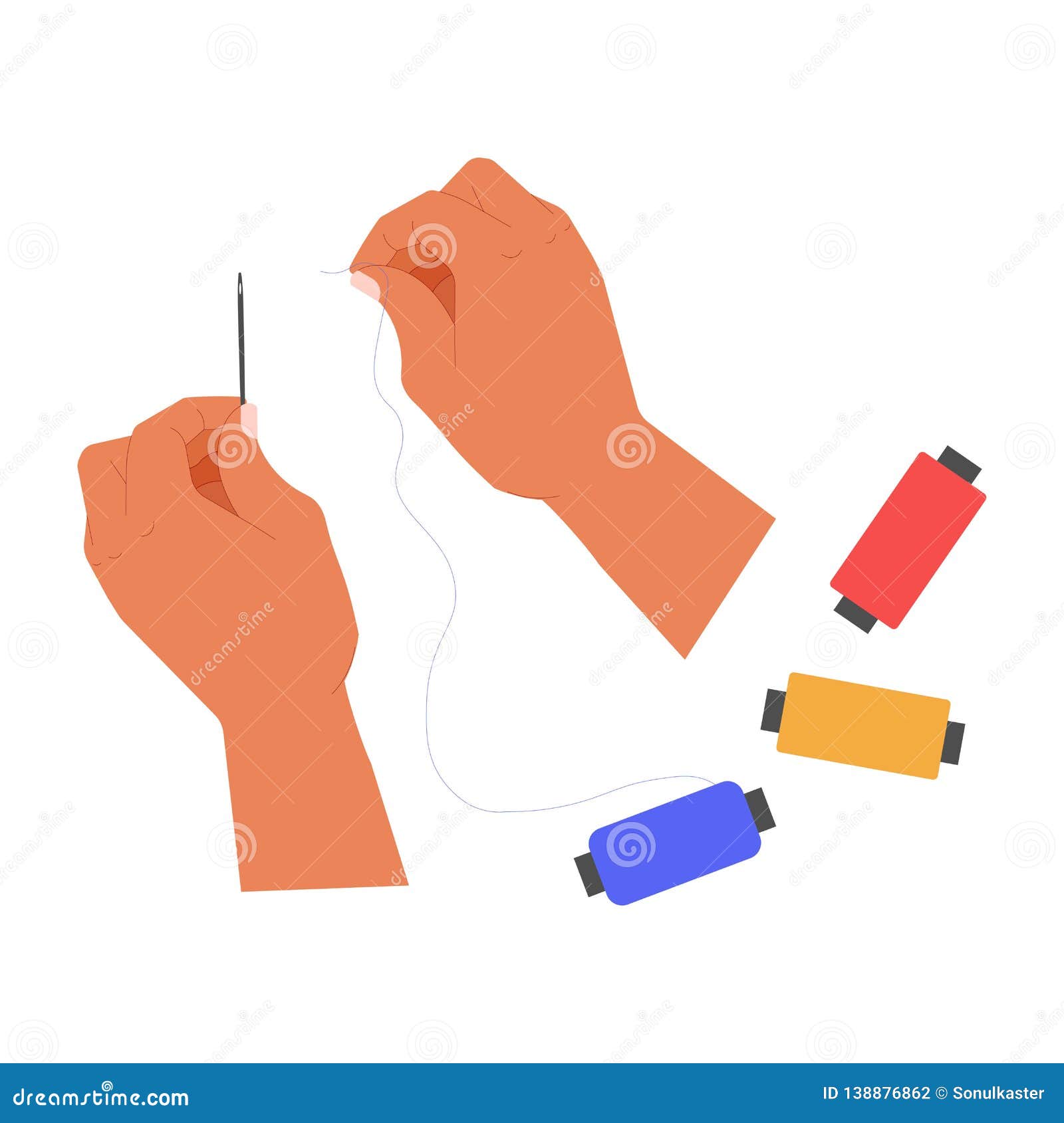 Hands and Thread with Needles Handmade and Craft Clothes Sewing Stock ...