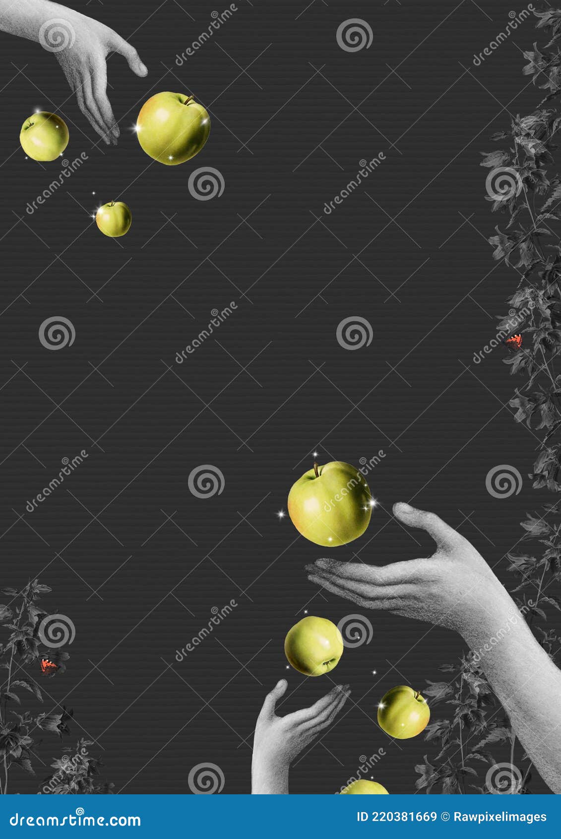 Hands Throwing Green Apples on Black Background Stock Image - Image of ...