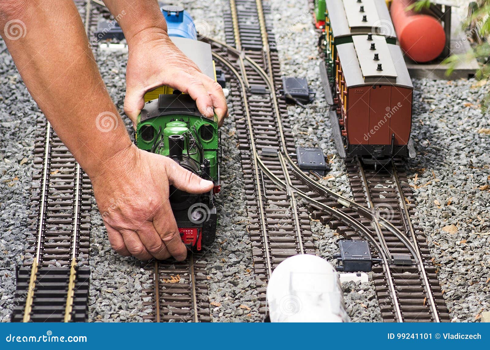 Hands about To Pick Up Train Model Set Stock Image - Image of build ...
