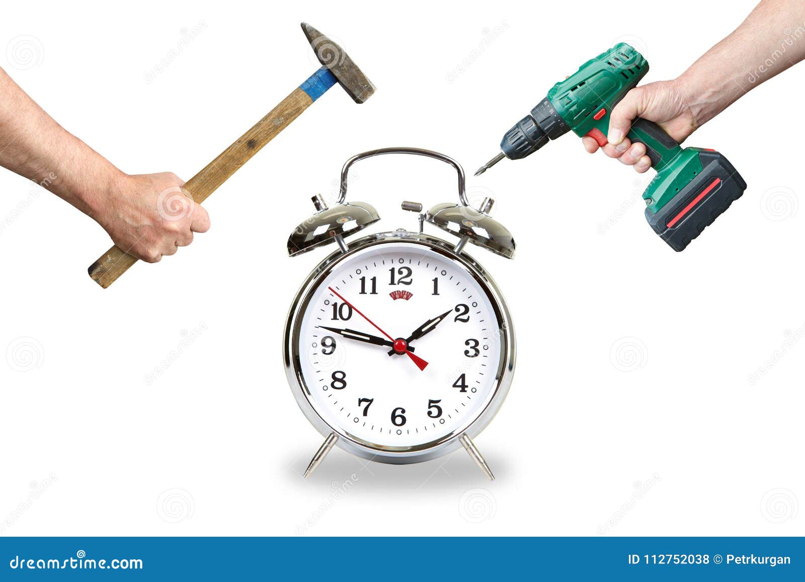 Hands with Tool Break the Alarm Clock Stock Photo - Image of retro ...
