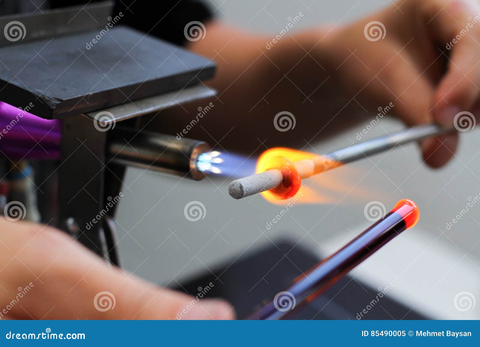 Hands with Tools for Glass Melting Stock Image - Image of blower ...