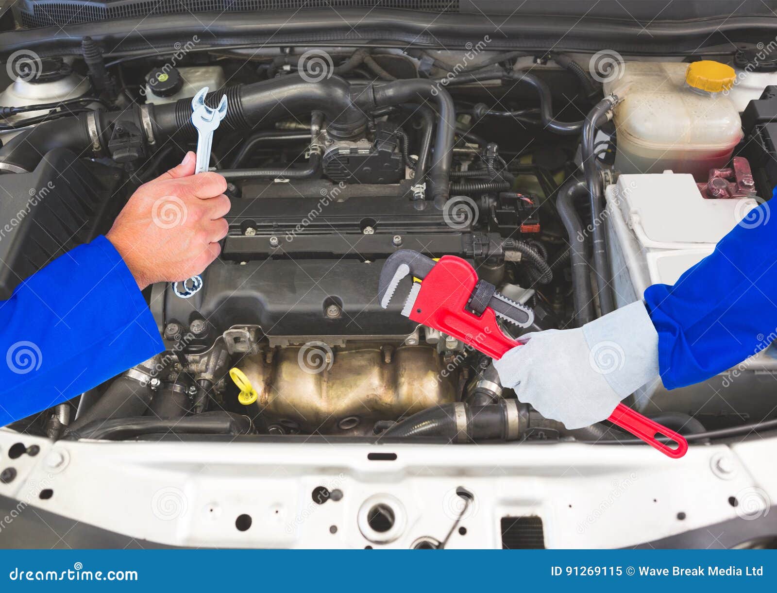 Hands with Tools Repairing a Car Stock Image - Image of isolated ...