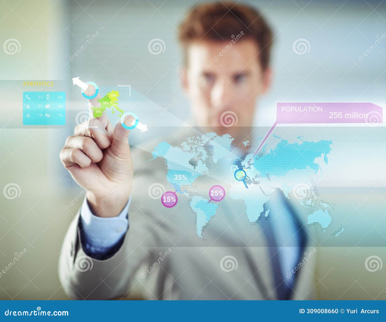Hands, Touch Map or Businessman with Hologram or Overlay for Global ...