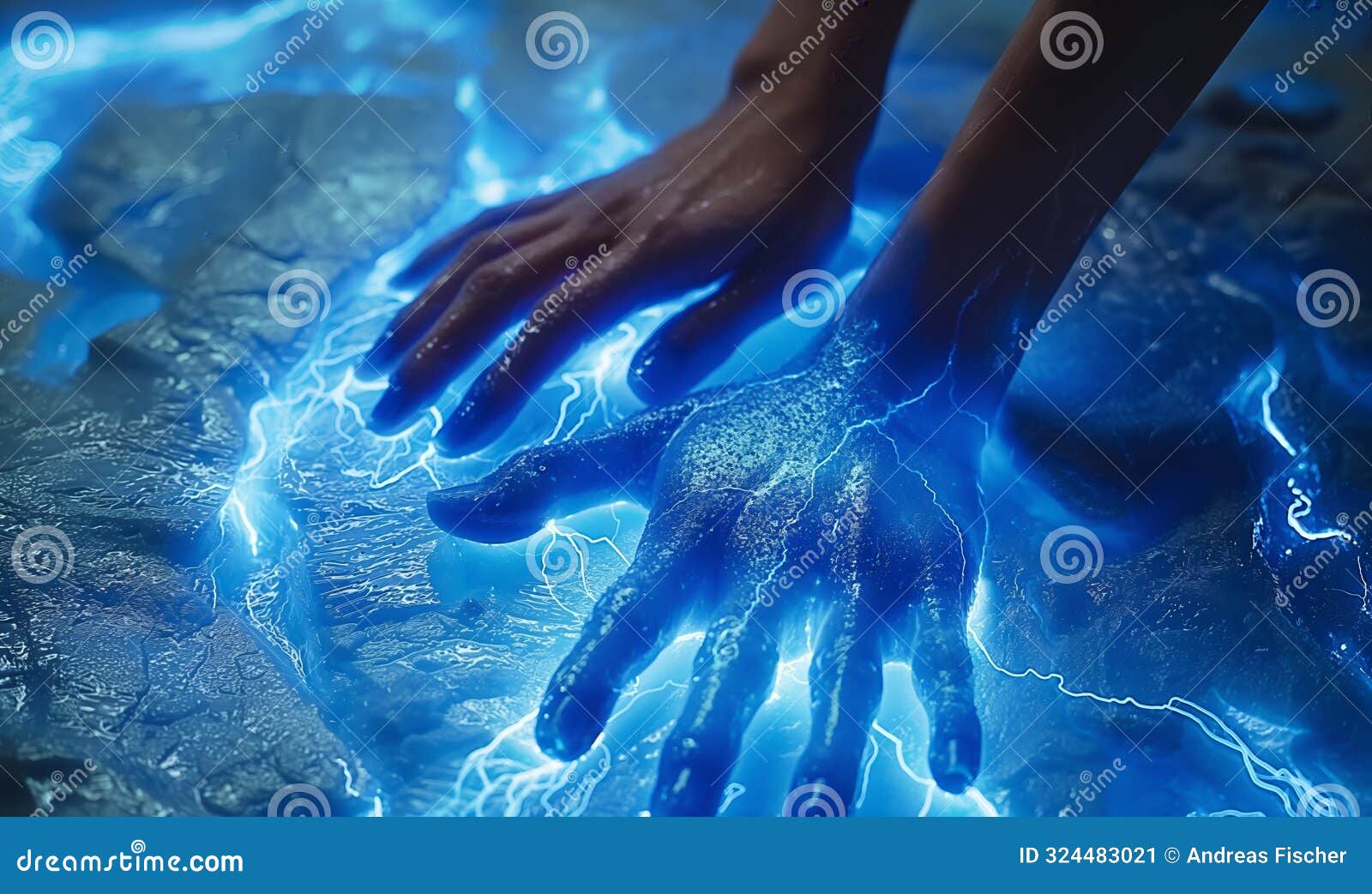 Hands Touching Blue Electric Current Stock Image - Image of vibrant ...