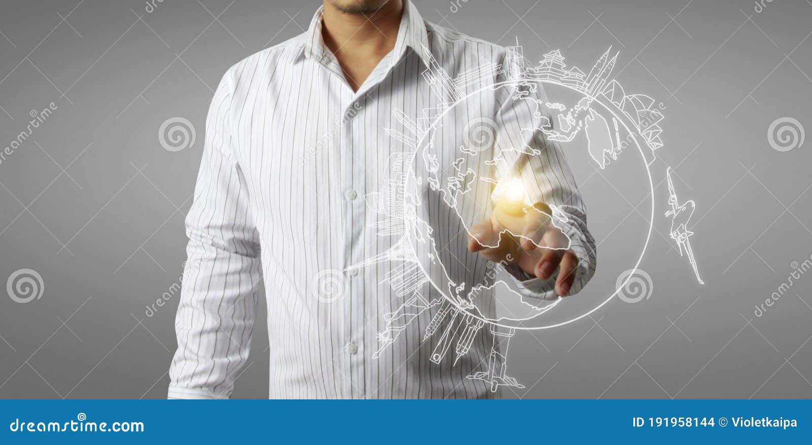 Hands Touching Button Screen Interface Global Connection Customer ...