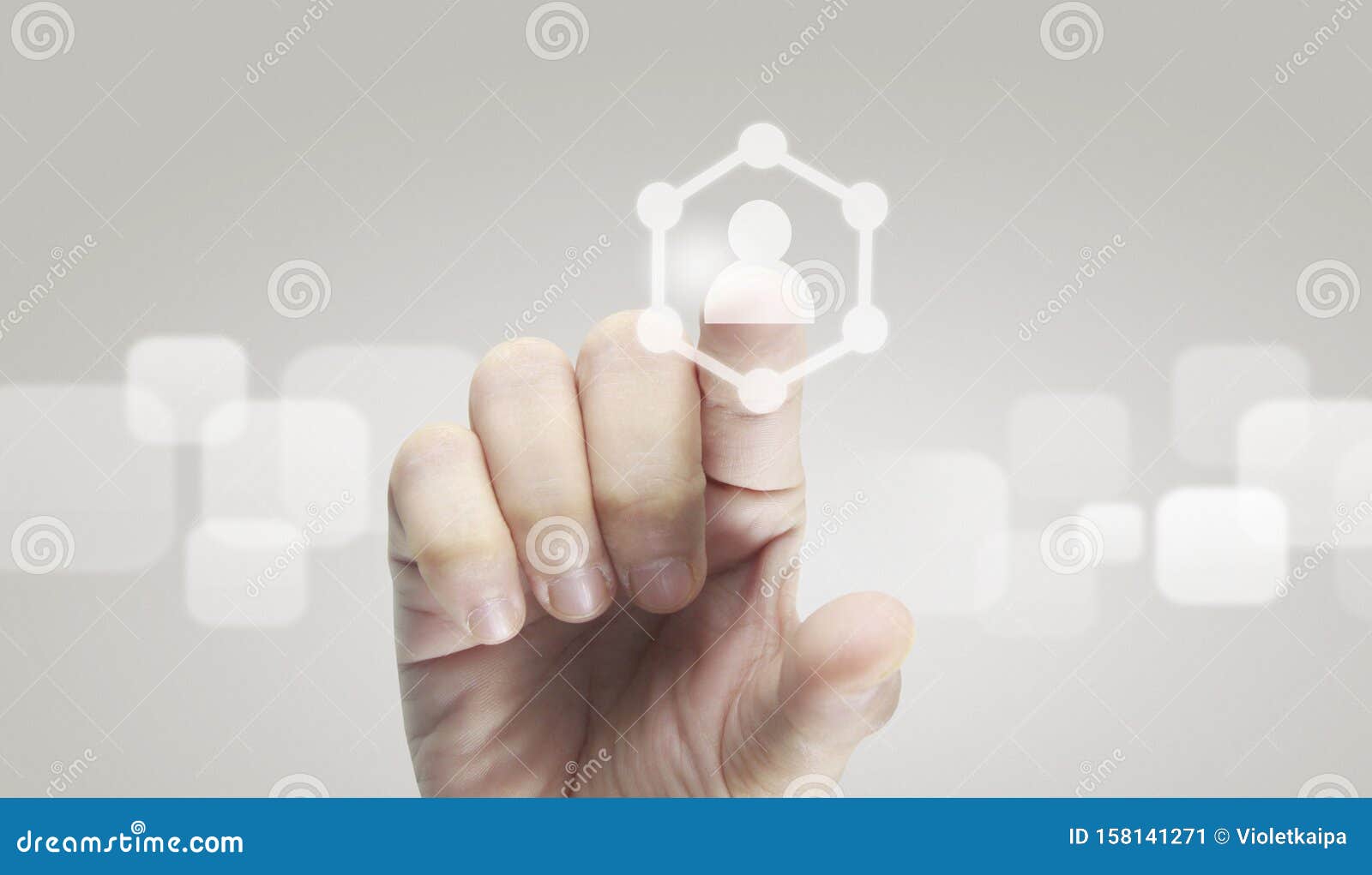 Hands Touching Button Screen Interface Global Connection Customer ...