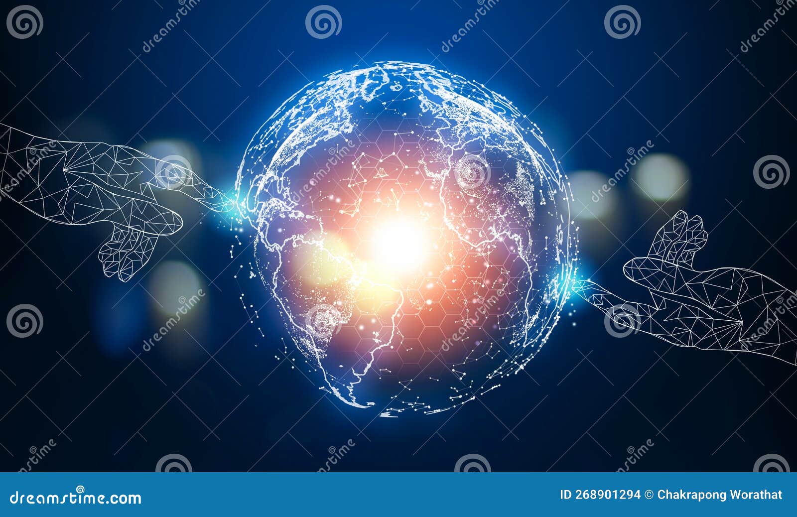 Hands Touching Global Communication Network Concept. Environmental ...