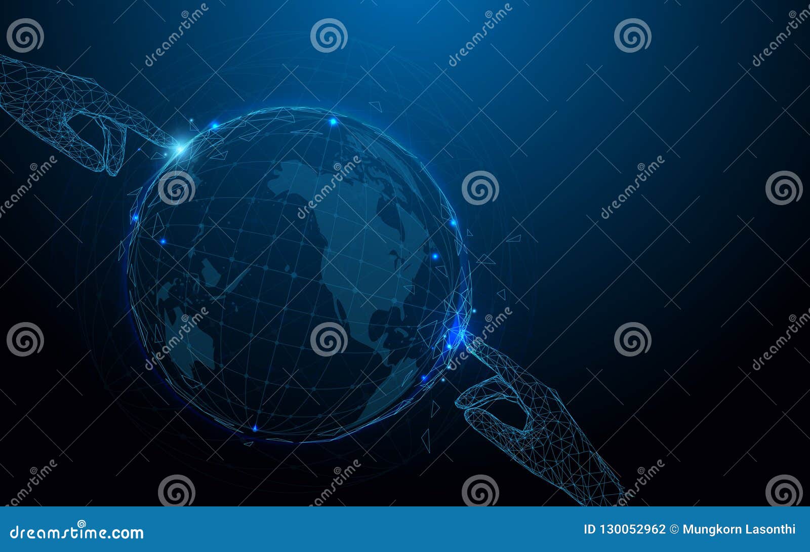 Hands Touching Globe Form Lines, Triangles and Particle Style Design Stock Vector - Illustration ...