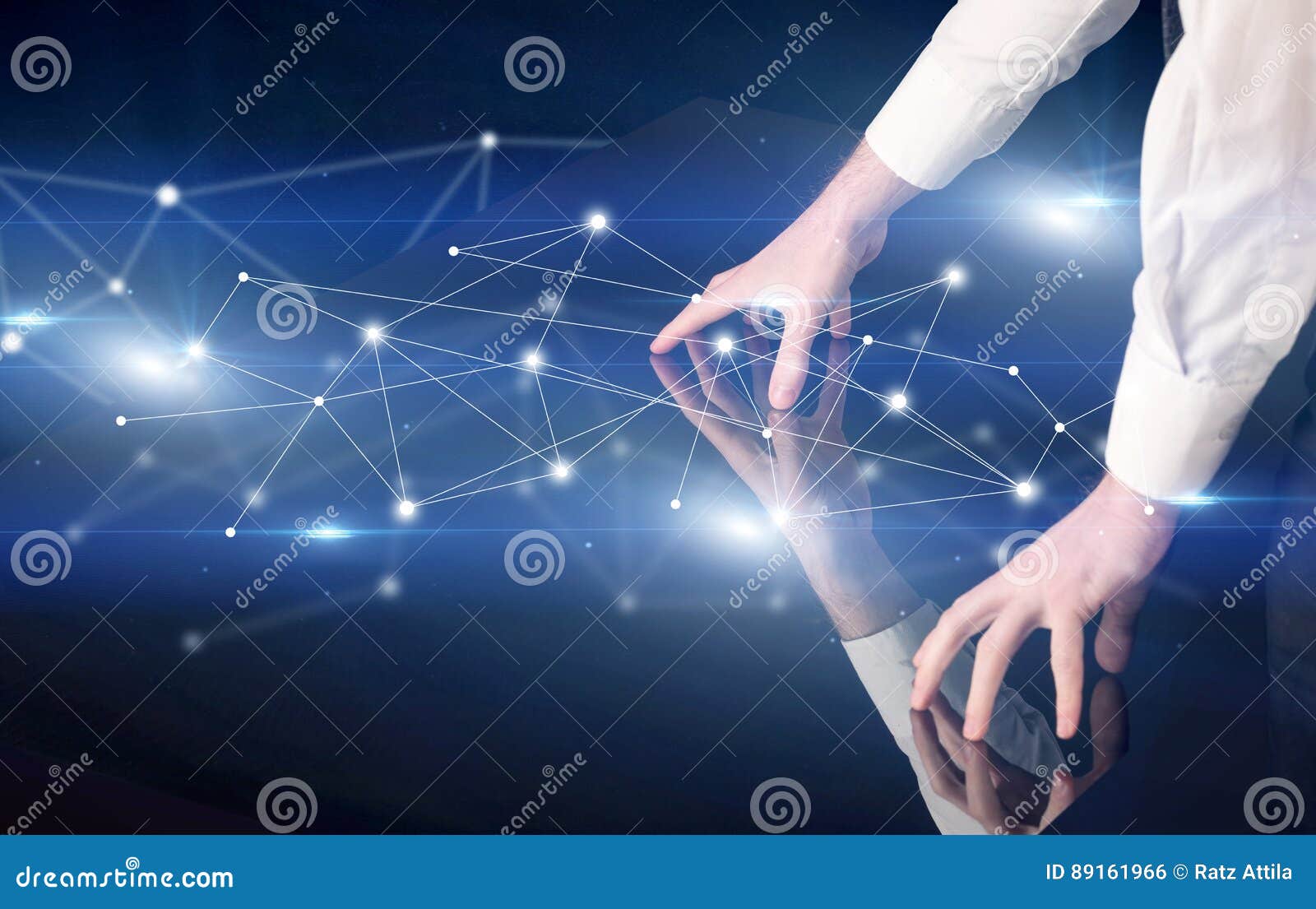 Hands Touching Interactive Table Stock Photo - Image of blue, design ...