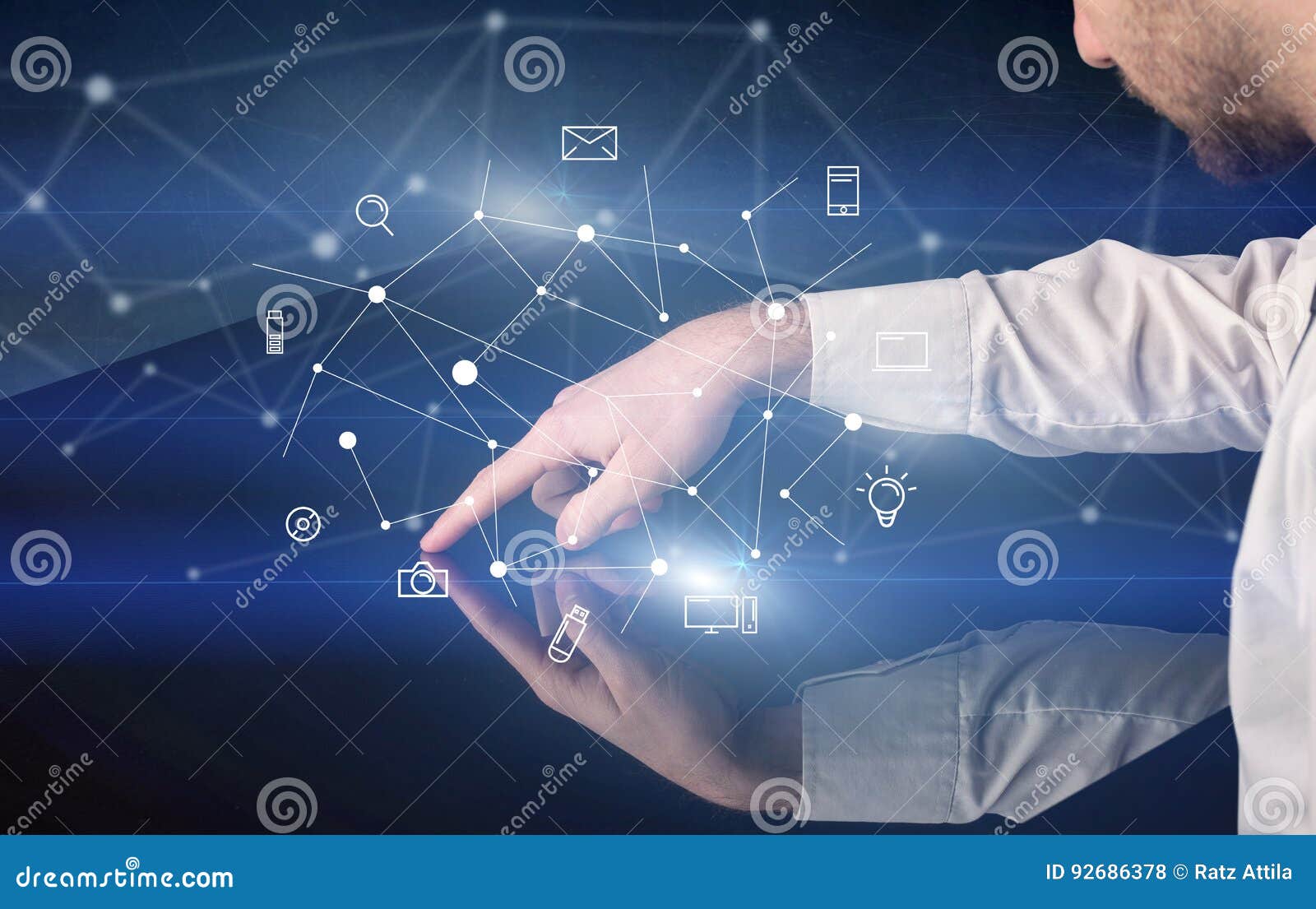Hands Touching Interactive Table Stock Photo - Image of hands, hand ...