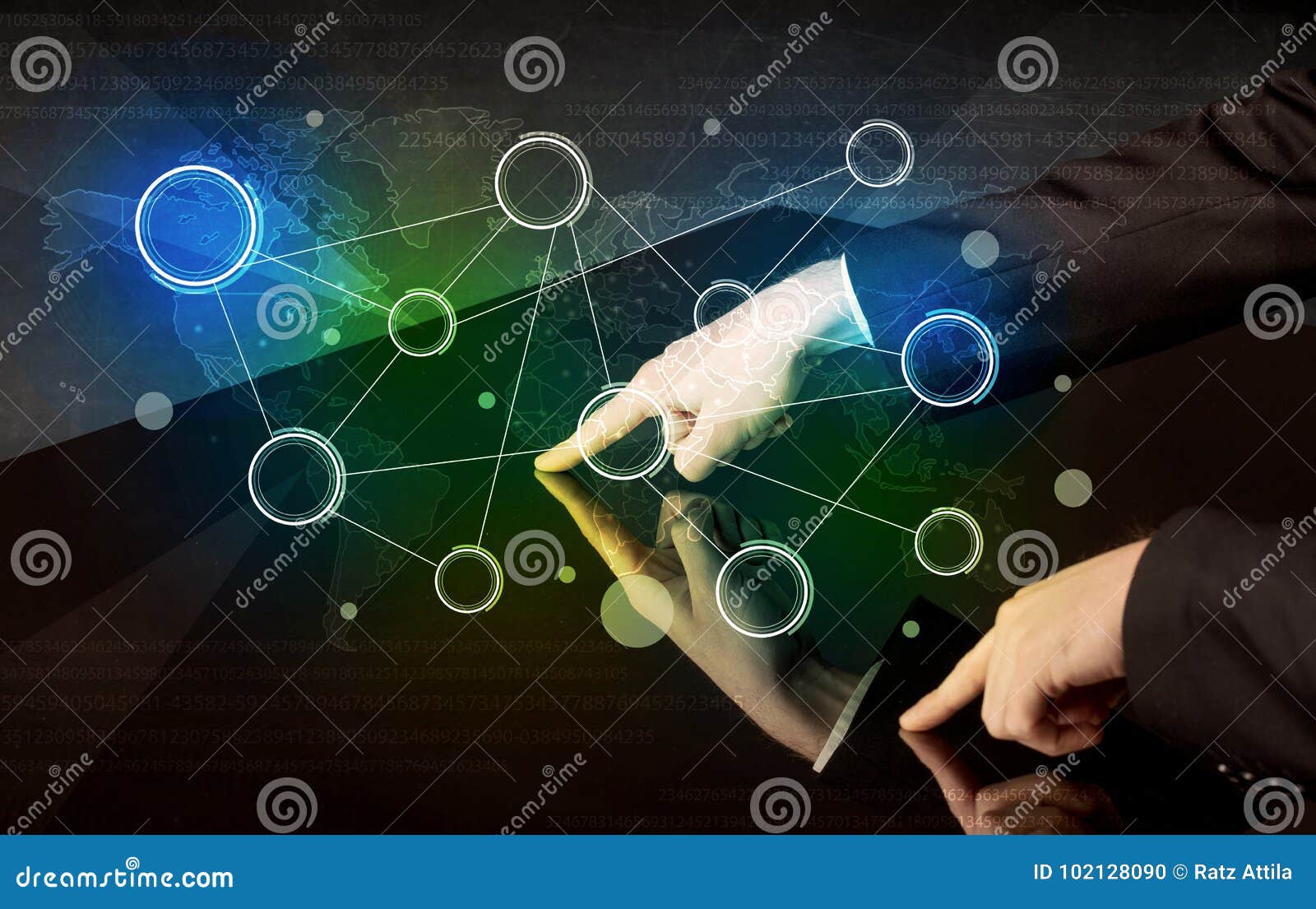 Hands Touching Interactive Table Stock Photo - Image of artificial ...