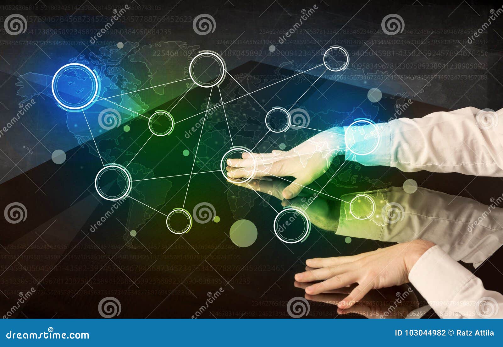 Hands Touching Interactive Table Stock Photo - Image of futuristic ...
