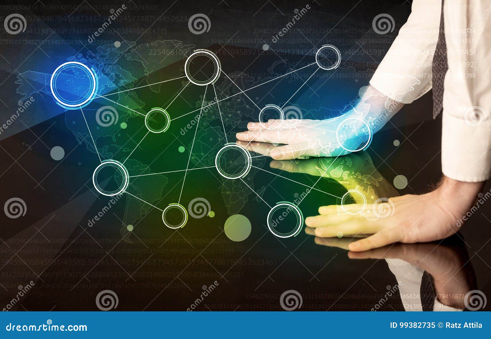 Hands Touching Interactive Table Stock Image - Image of light ...