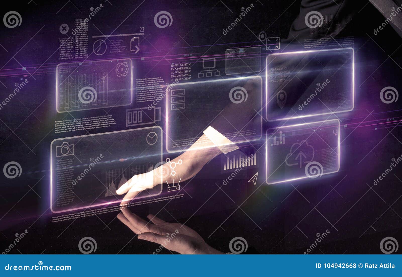 Hands Touching Interactive Table Stock Photo - Image of design ...