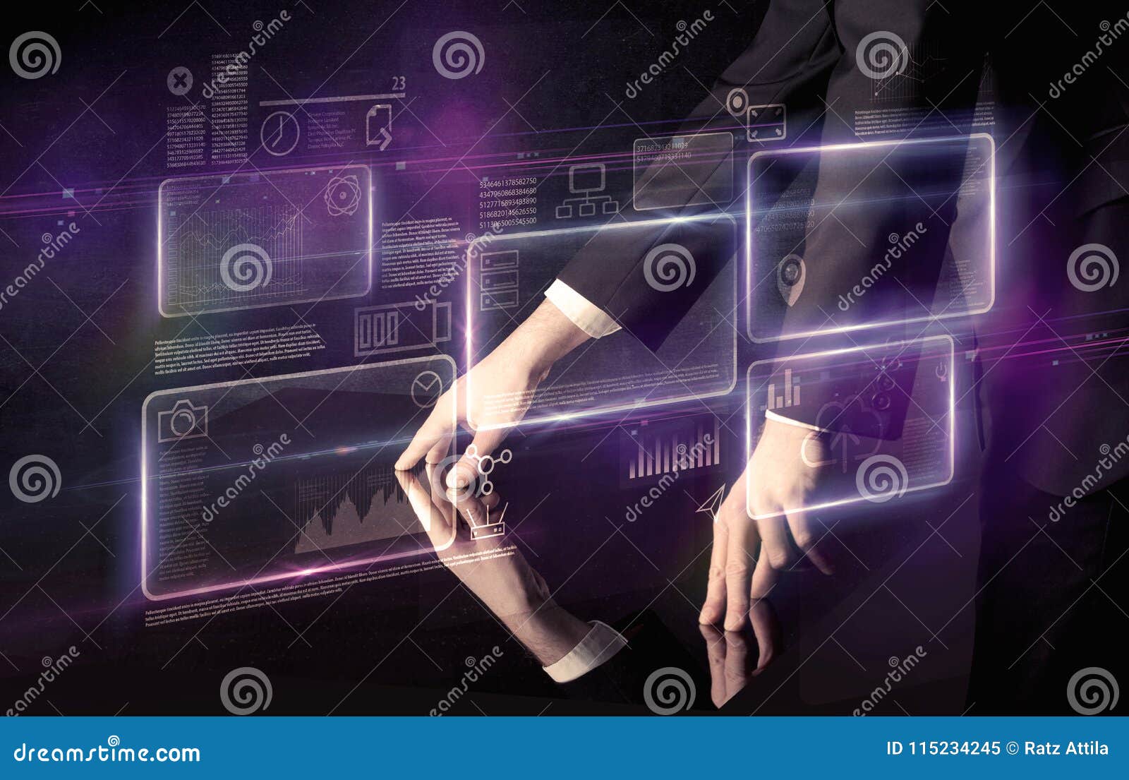 Hands Touching Interactive Table Stock Image - Image of desk ...