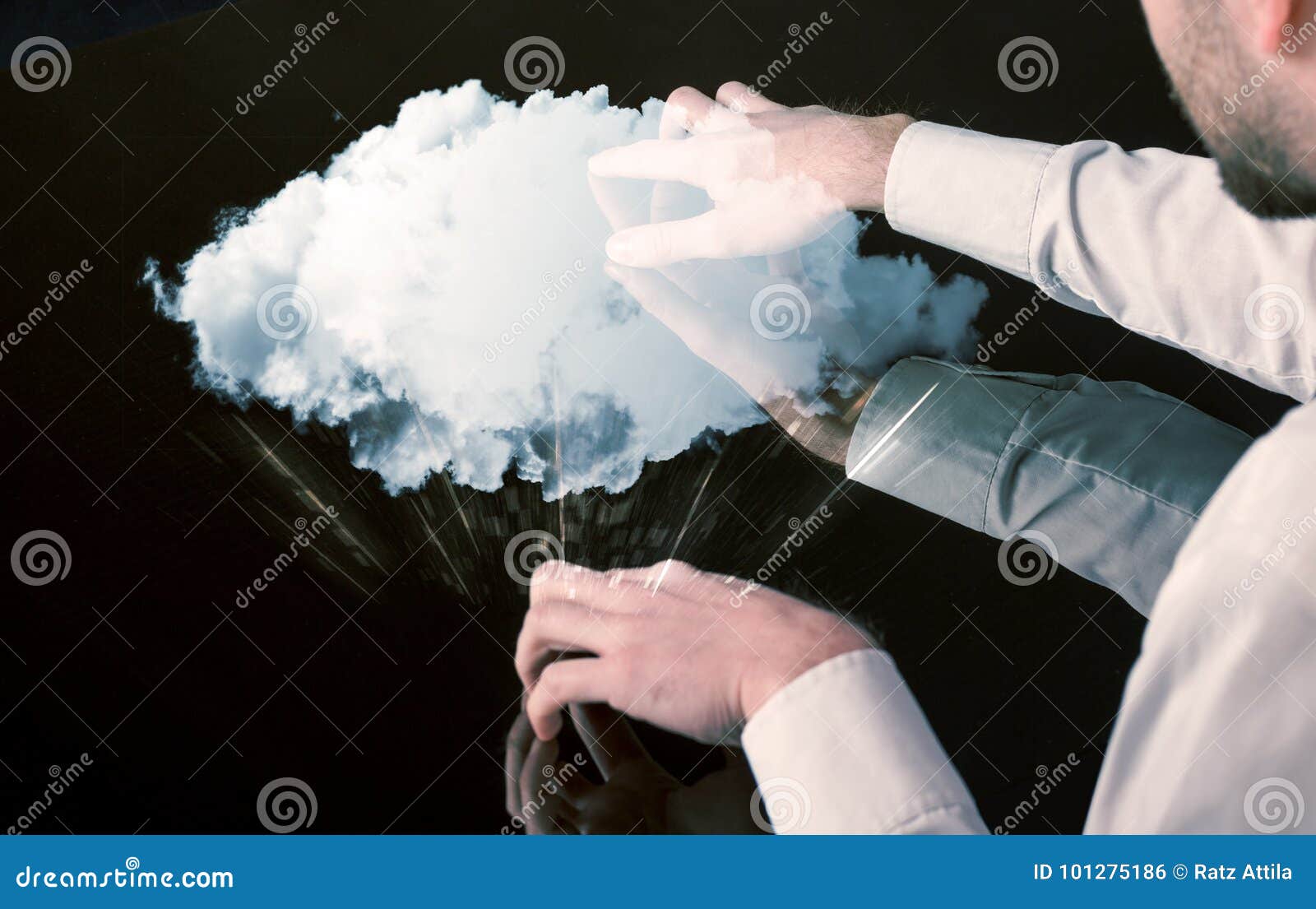 Hands Touching Interactive Table Stock Photo - Image of interface ...