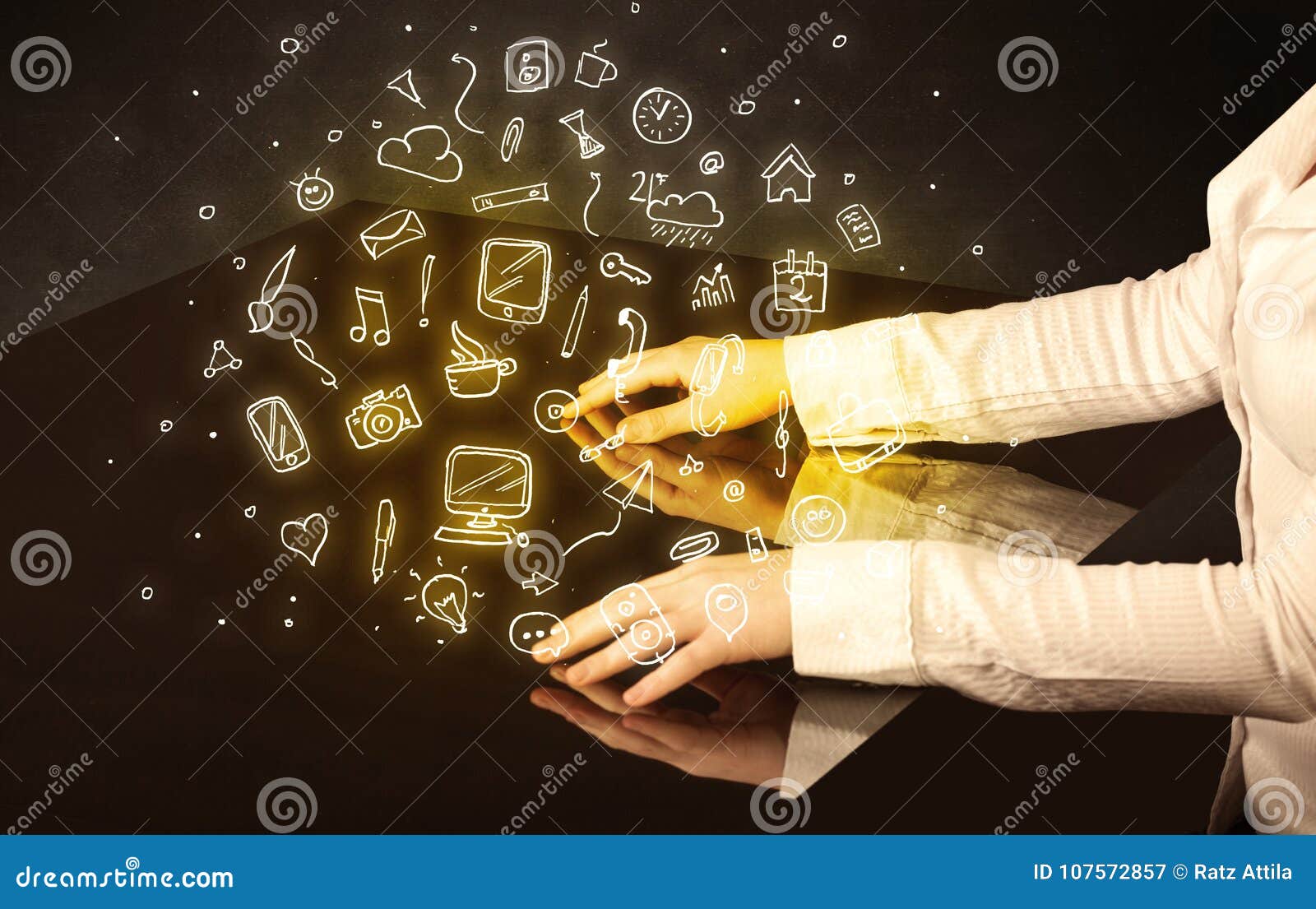 Hands Touching Interactive Table Stock Image - Image of caucasian ...