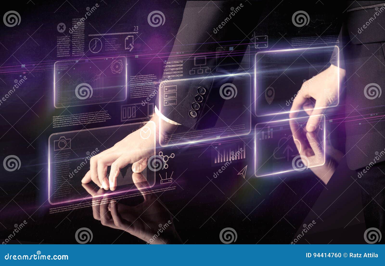 Hands Touching Interactive Table Stock Photo - Image of background ...