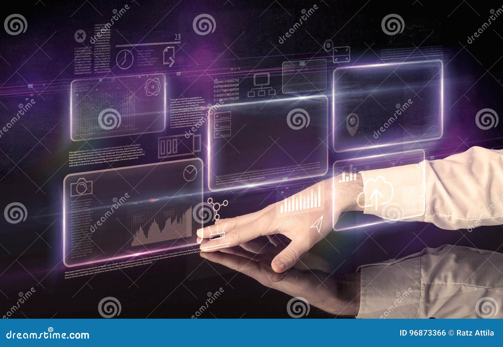 Hands Touching Interactive Table Stock Illustration - Illustration of ...