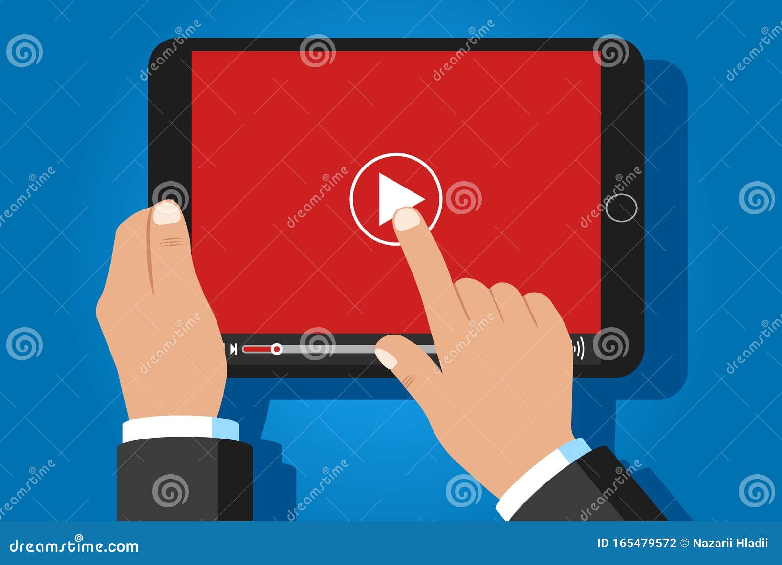 Hands Touching Screen. Video Player on Screen. Vector Illustration ...