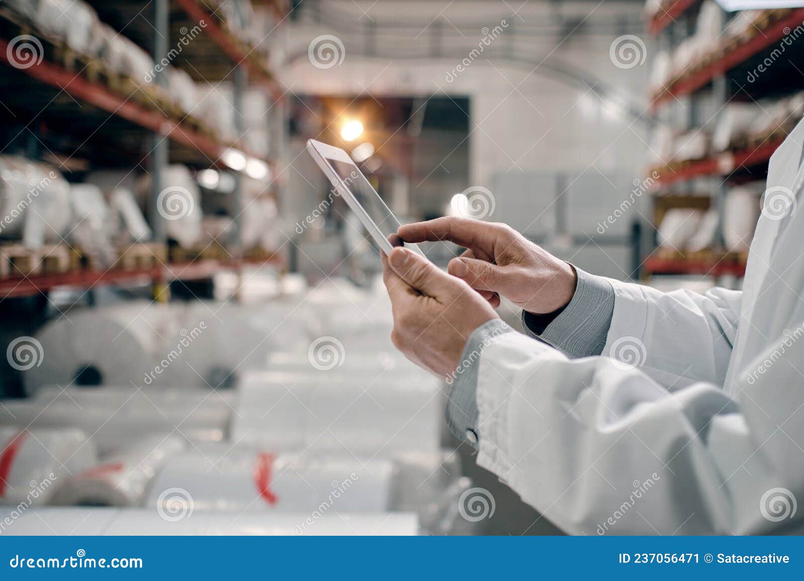 Hands Touching Tablet Screen, Working at Factory Stock Image - Image of ...