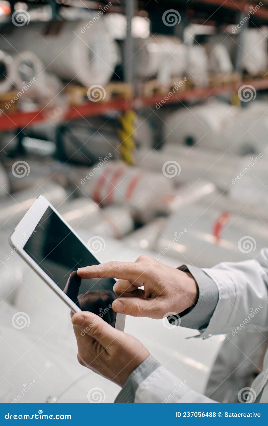 Hands Touching Tablet Screen, Working at Factory Stock Photo - Image of ...