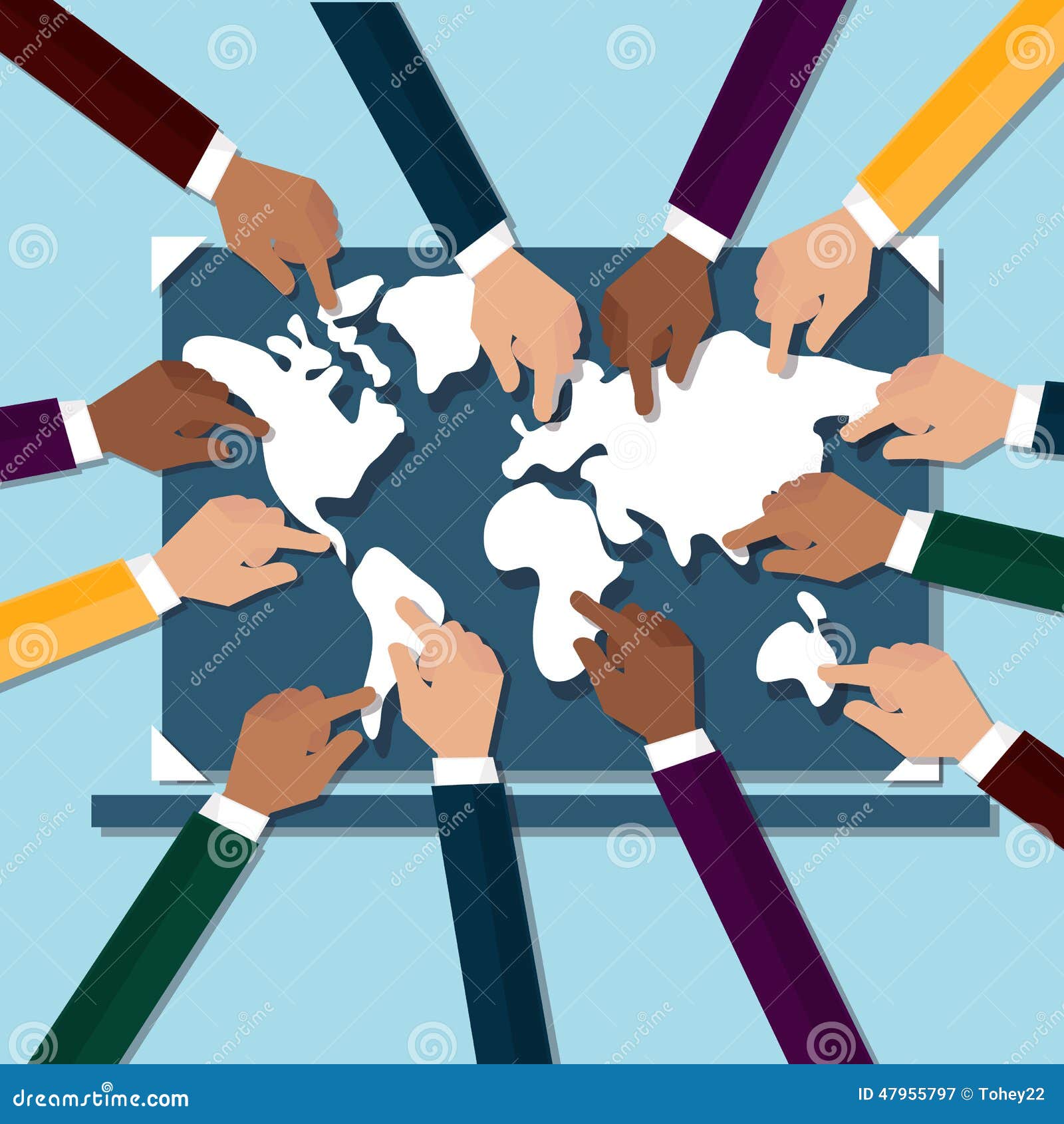 Hands touching world map stock vector. Illustration of human - 47955797