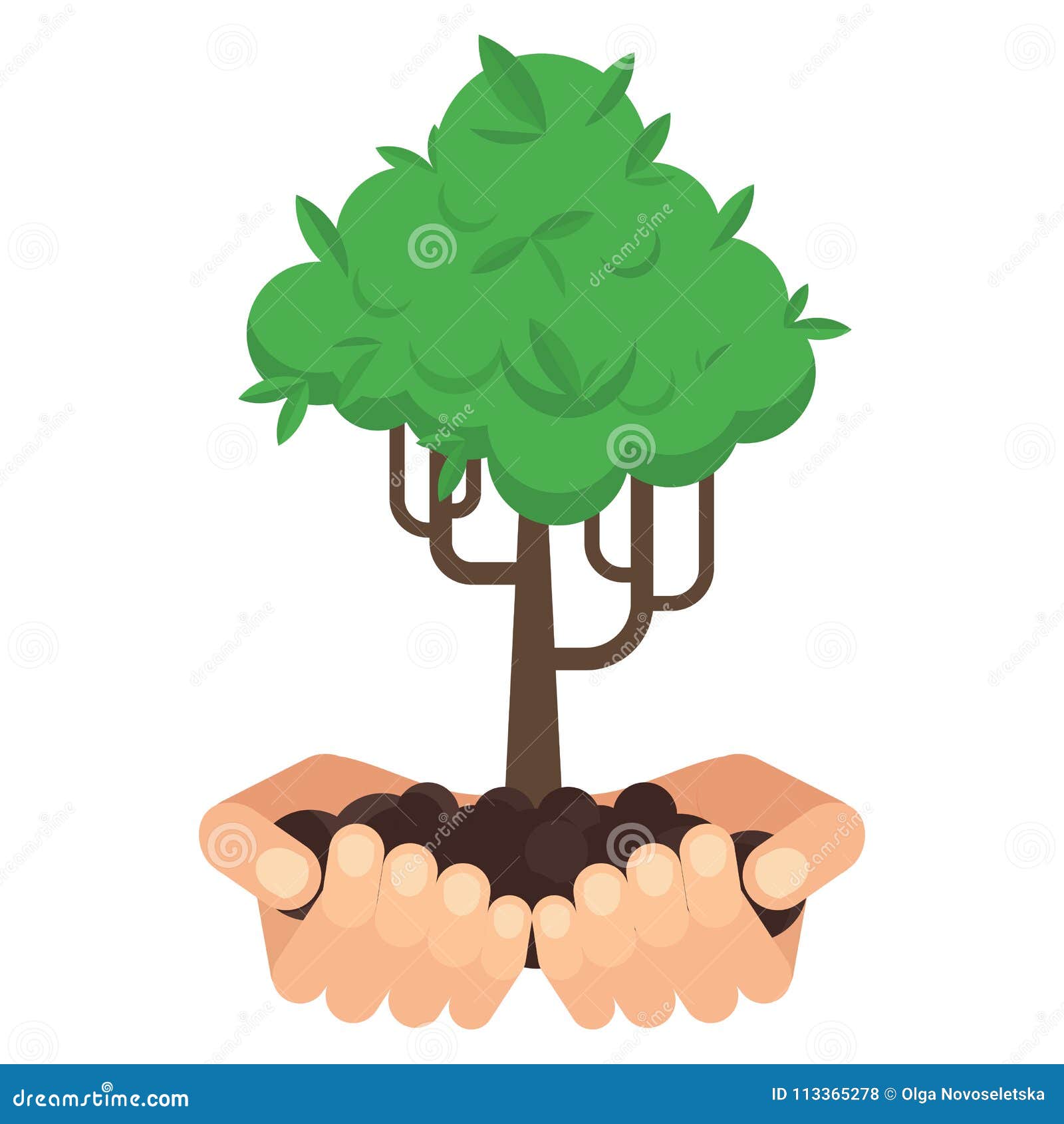 Hands with tree stock vector. Illustration of care, mint - 113365278