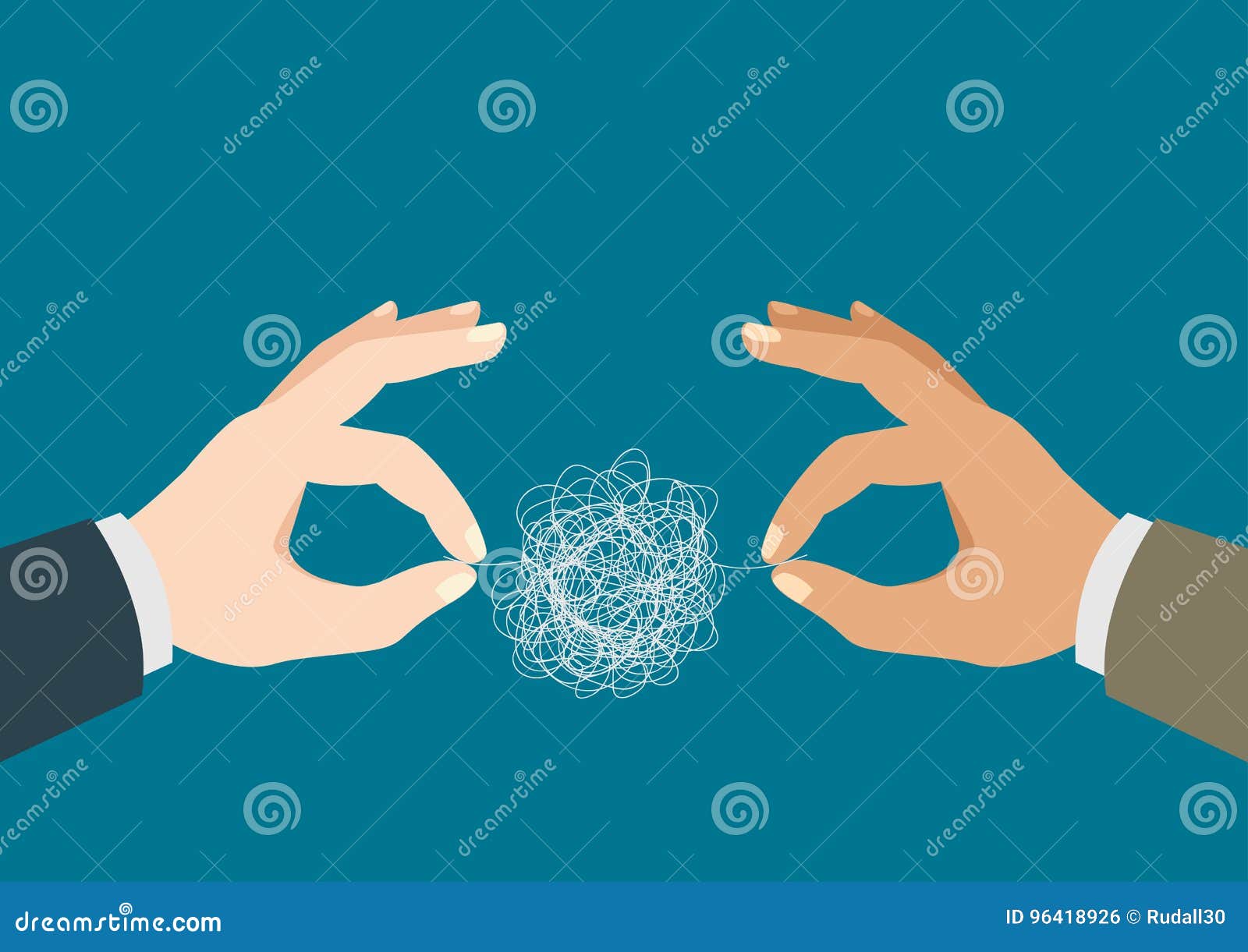 Hands Trying To Untangle the Tangled Thread Stock Vector - Illustration ...