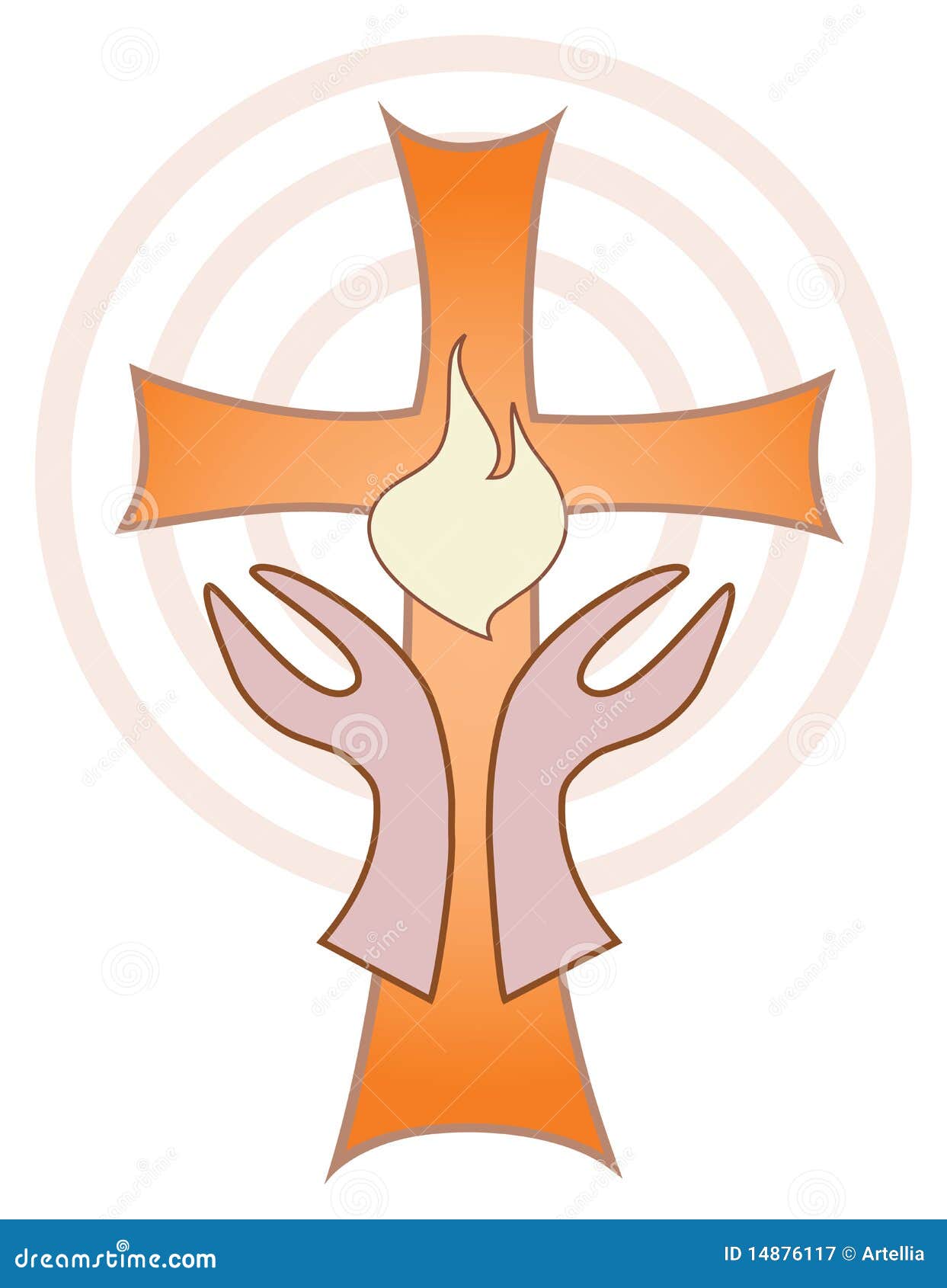 Hands Turned Towards Cross with Flame Stock Vector - Illustration of ...