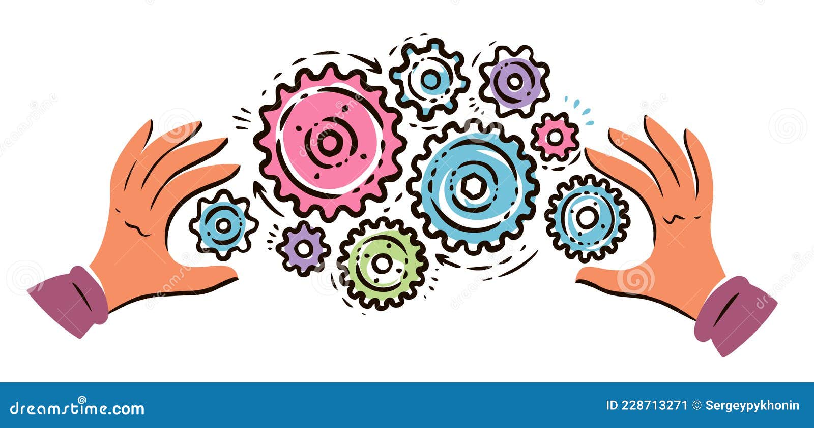 Hands Turning Gears. Teamwork and Integration Concept. Vector ... Hands Turning Gears. Teamwork and Integration Concept. Vector ...