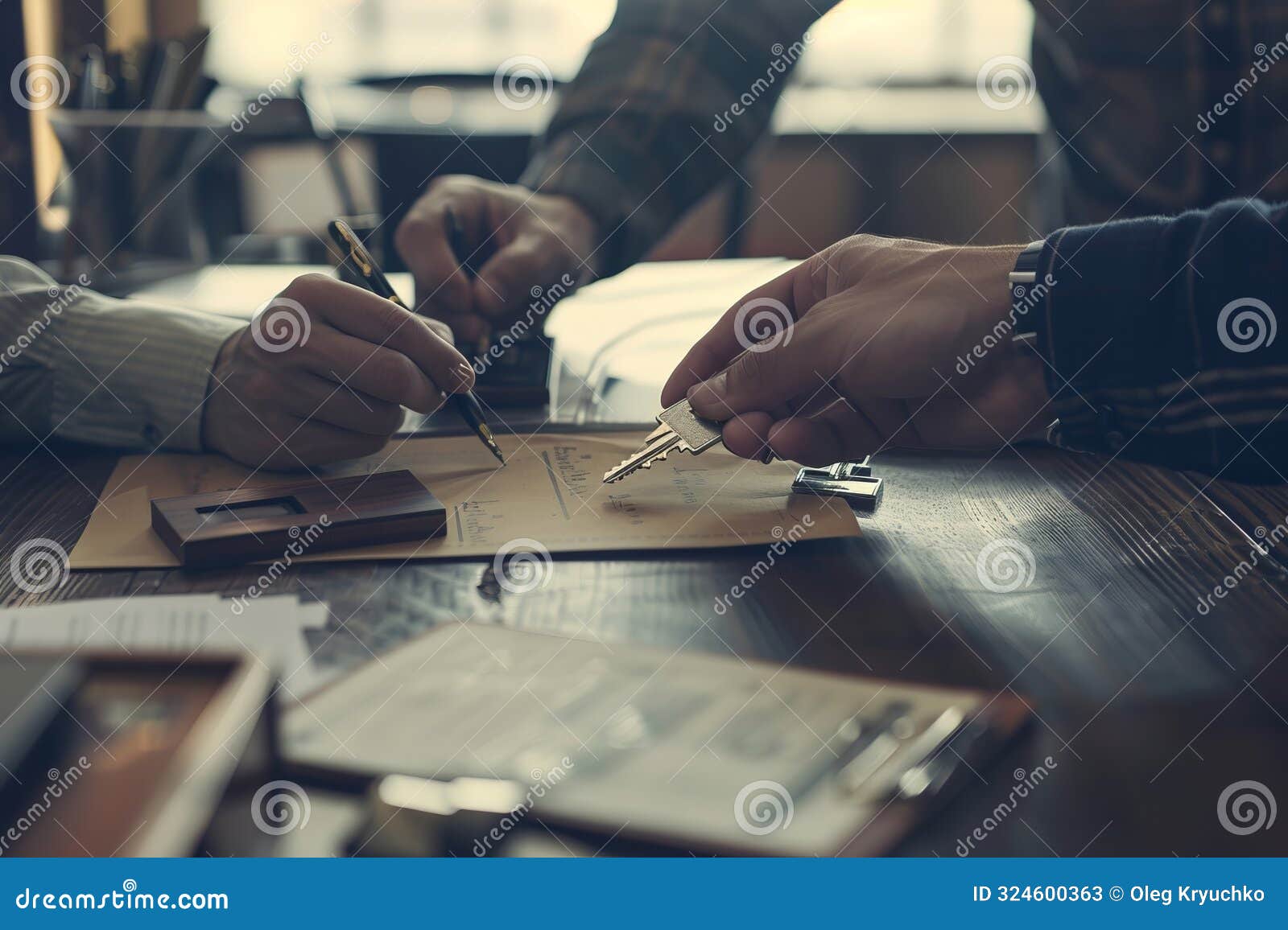 Hands of Two People Sign a Contract Agreement in a Formal Office ...