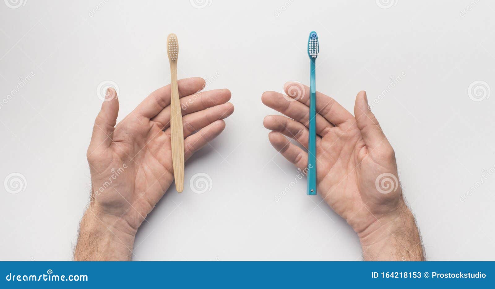 Hands with Two Toothbrushes on White Background Stock Image - Image of ...