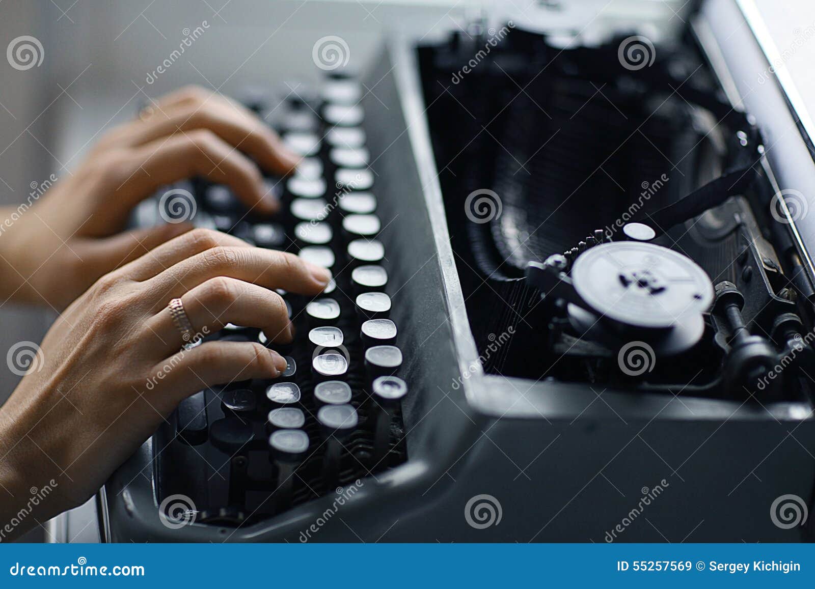 Hands on Typewriter Keyboard Stock Image - Image of email, hand: 55257569