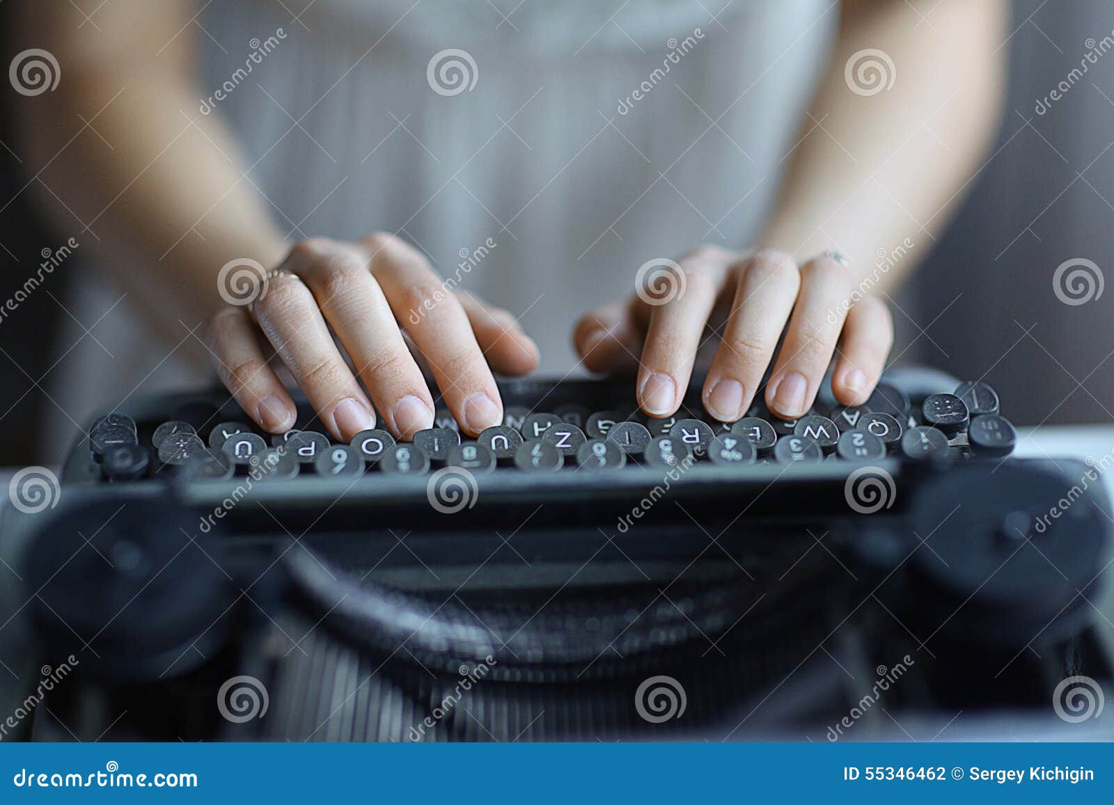 Hands at Typewriter Keyboard Stock Photo - Image of female, education ...