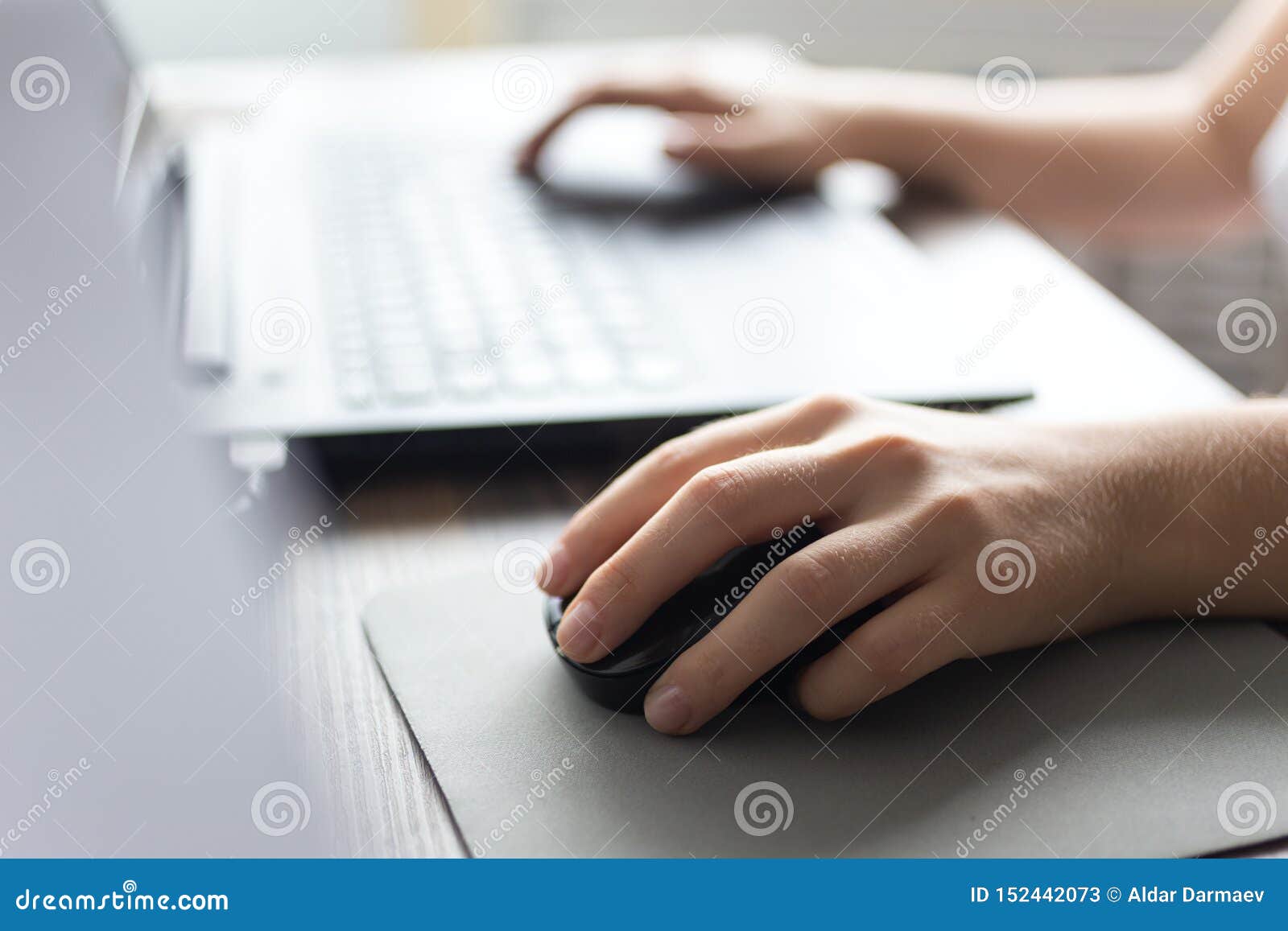 Hands Typing on Black Laptop Computer Keyboard and Mouse Stock Image ...