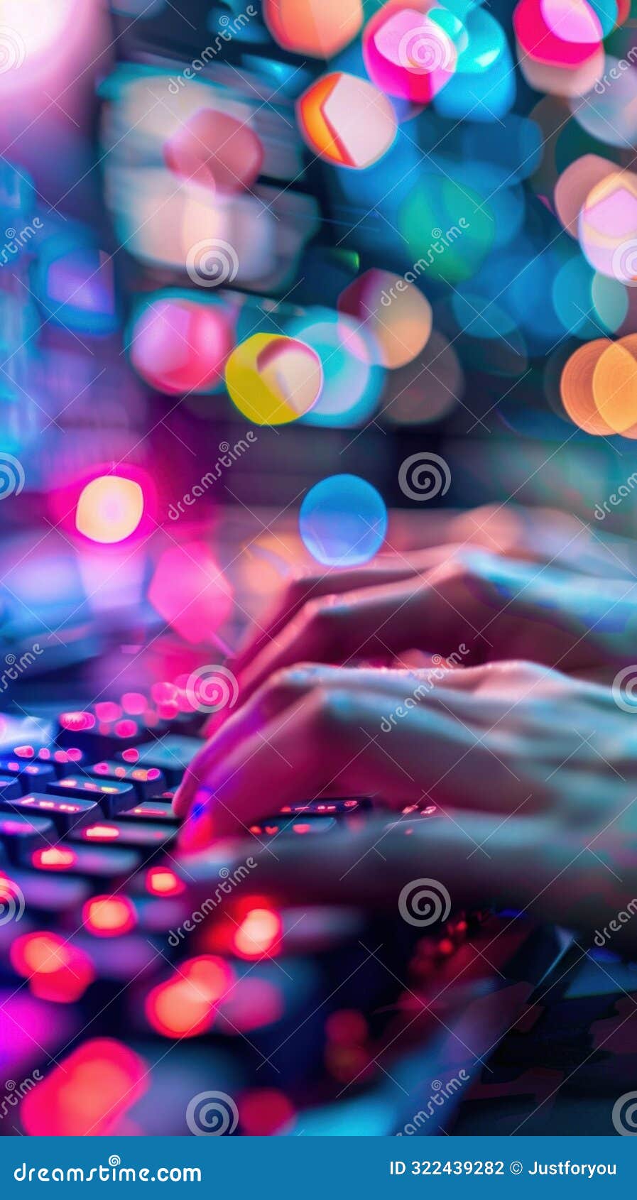 Hands Typing on Colorful Keyboard with Coding Screen. Generative Ai ...