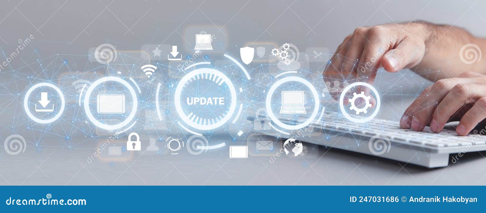 Hands Typing in Computer Keyboard. Installing Software Update Process ...