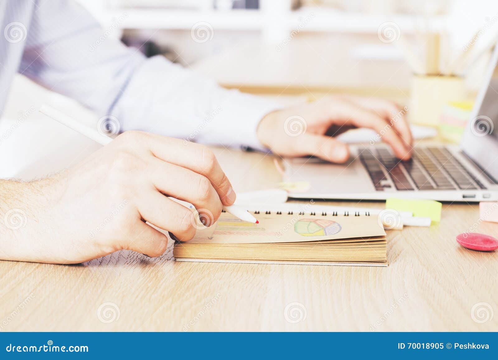 Hands typing and drawing stock image. Image of planning - 70018905
