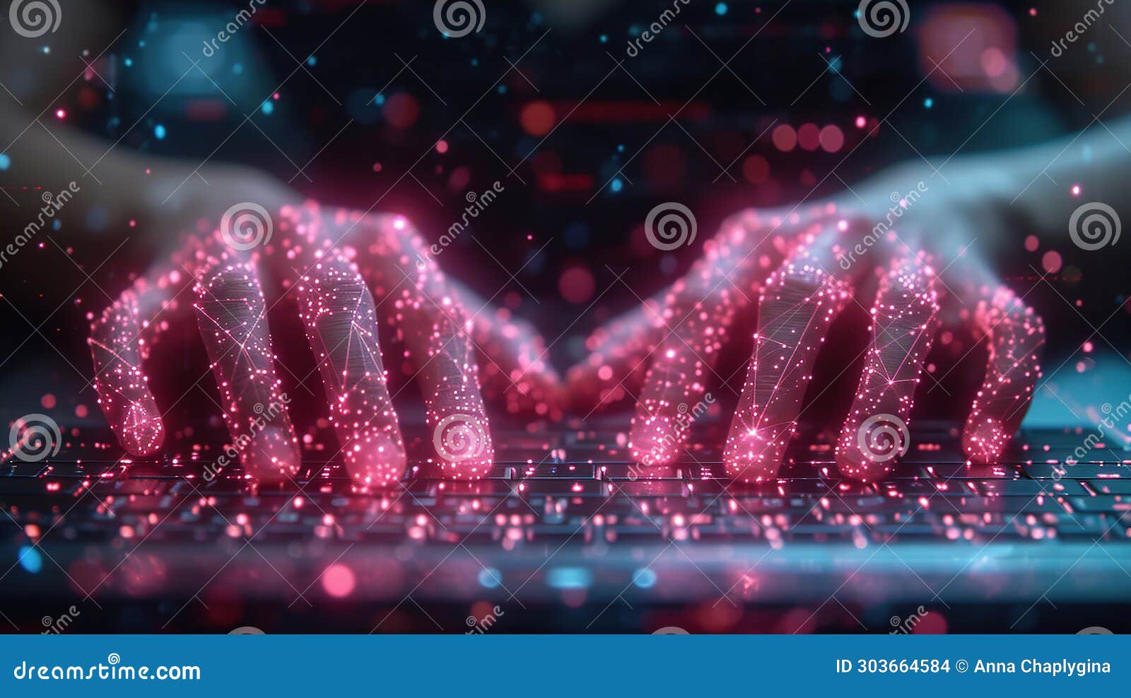 Hands Typing on Keyboard with Abstract Network Connections Lines Stock ...