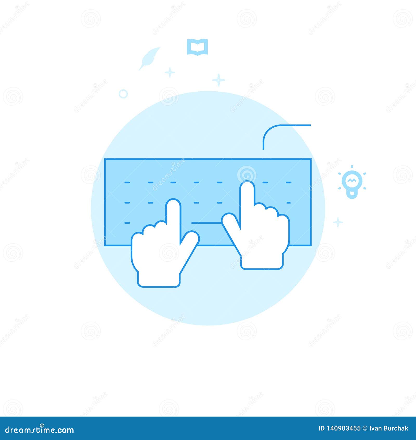Hands Typing on Keyboard Flat Vector Illustration, Icon. Light Blue ...