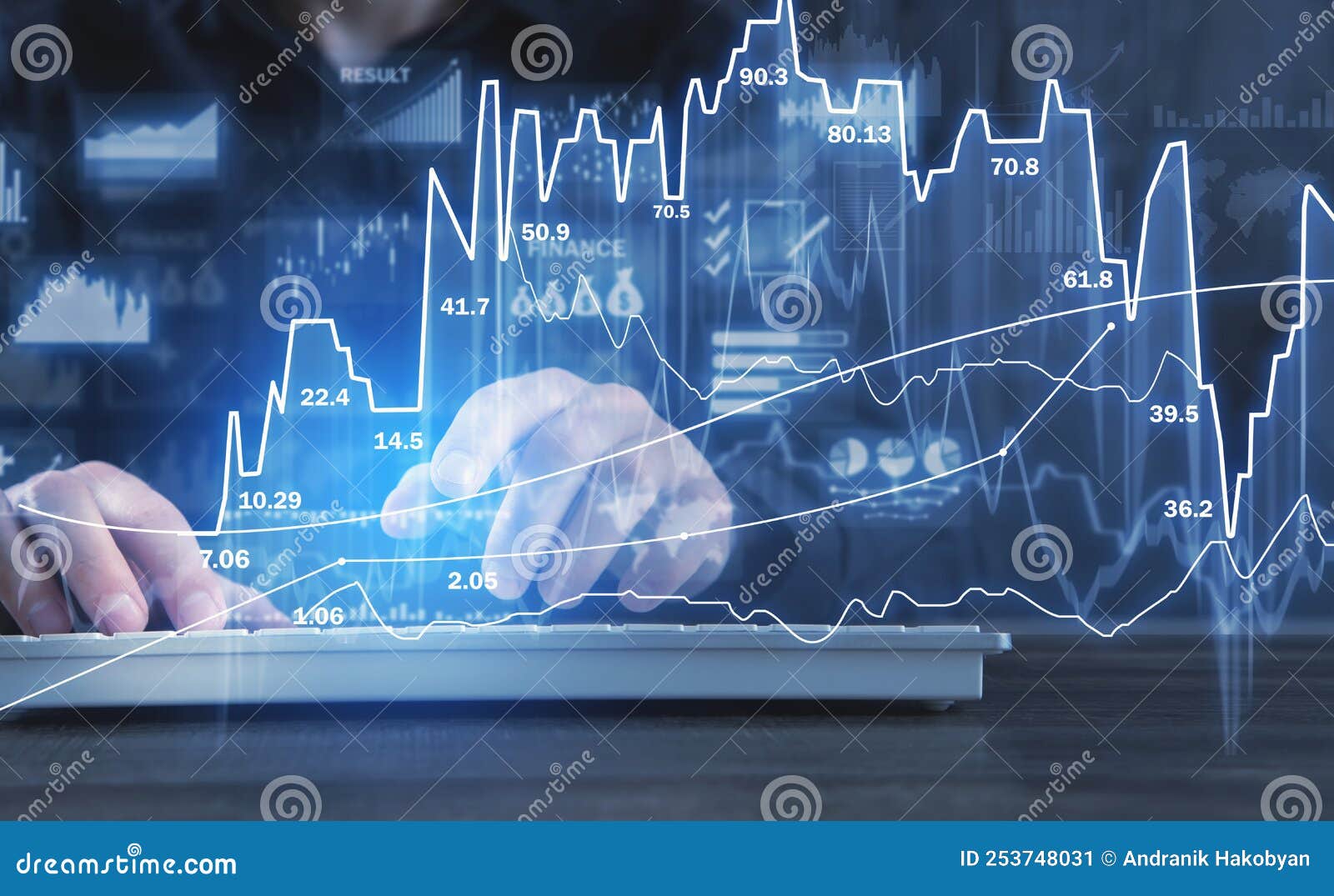Hands Typing the Keyboard. Graphs and Charts Stock Illustration ...