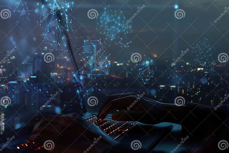 Hands Typing on Keyboard. Programming Online Database. Data Processing Center Concept. Stock ...